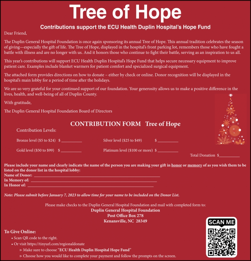 Tree of Hope, Duplin General Hospital Foundation