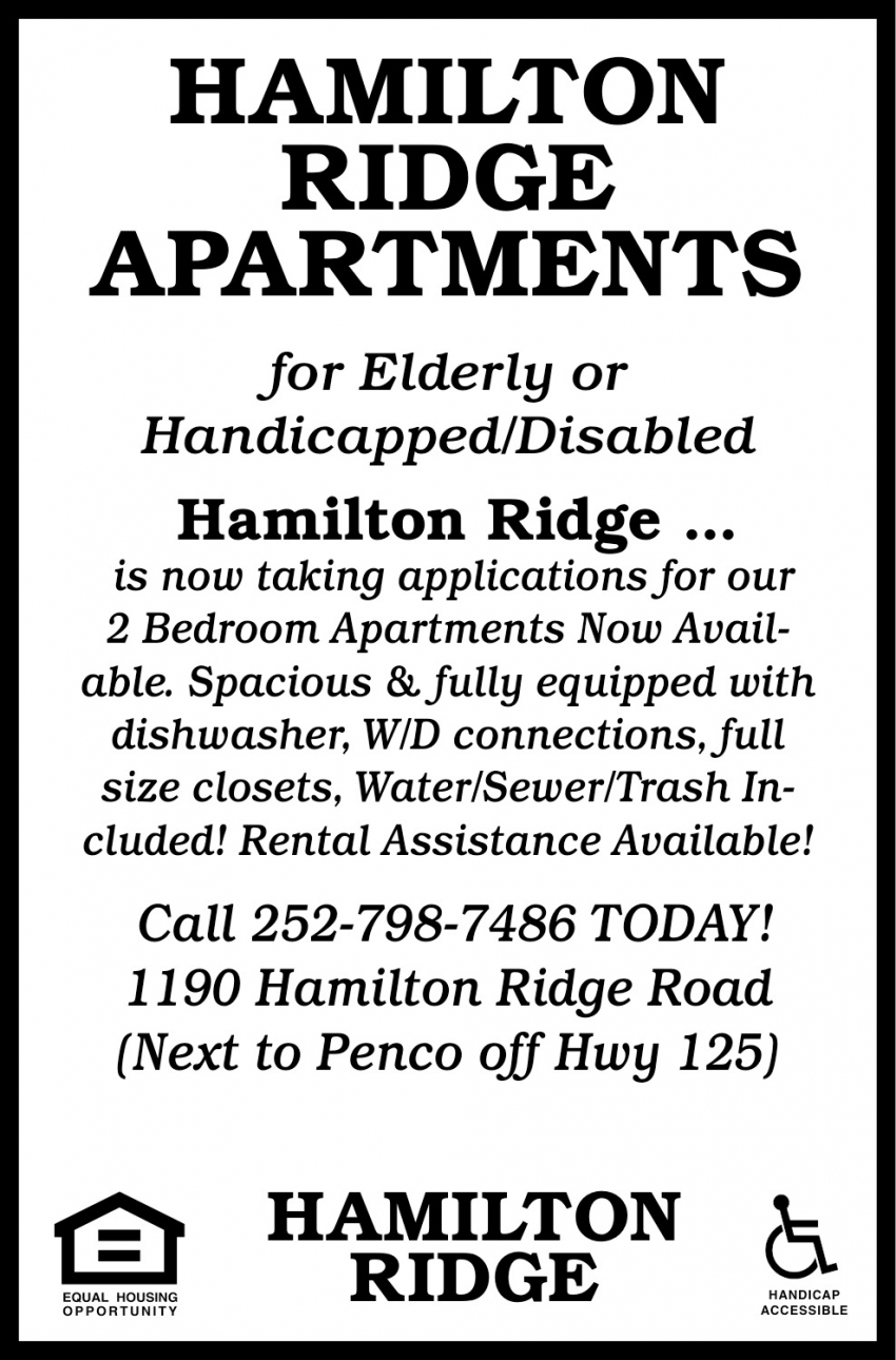 2 Bedroom Apartments, Hamilton Ridge Apartments, Oak City, NC
