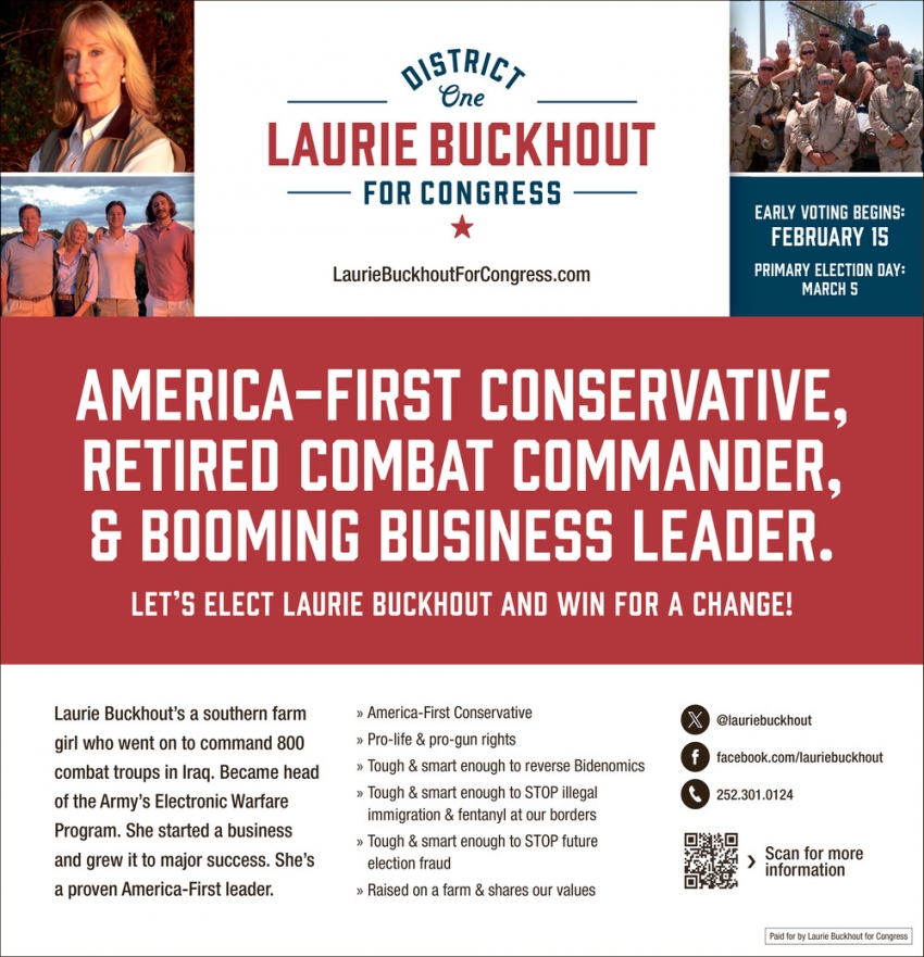 America-First Conservative, Laurie Buckhout For Congress, Raleigh, NC