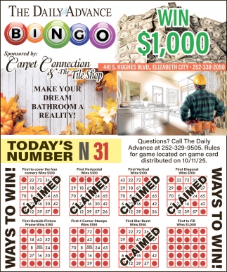 Daily BINGO Number, The Daily Advance, Elizabeth City, NC