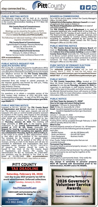 Public Meeting Notice, Pitt County, Greenville, NC