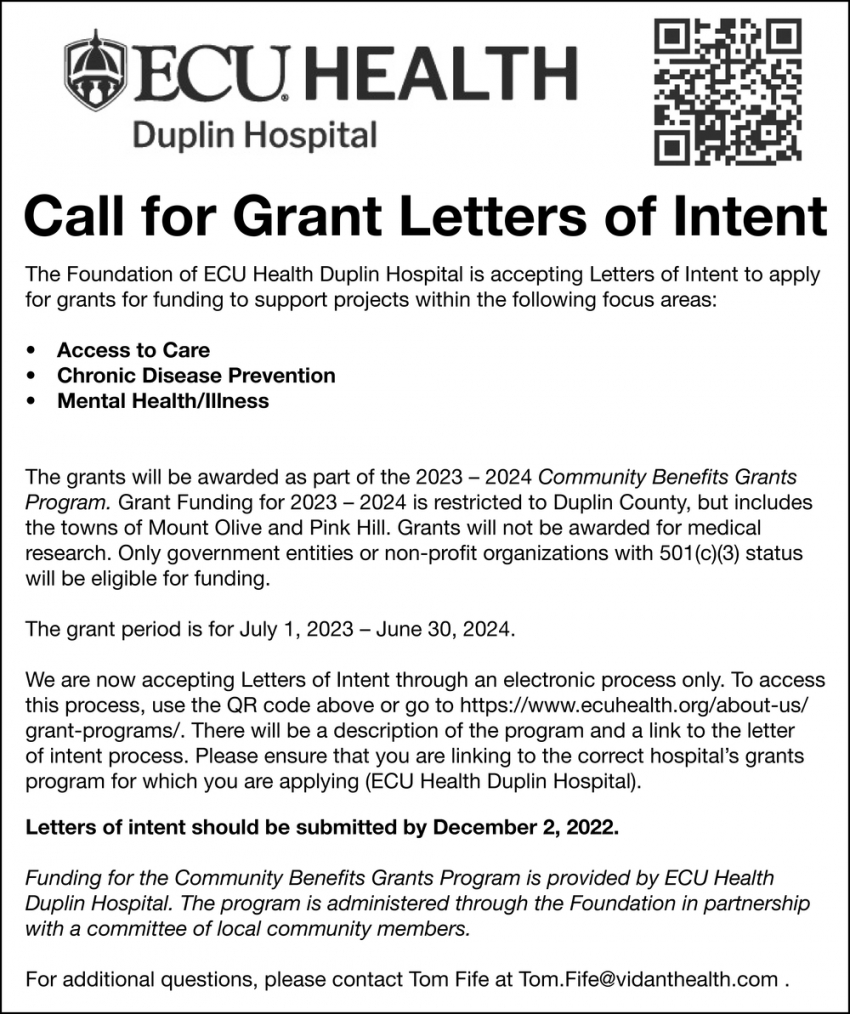 Call for Grant Letters of Intent, ECU Health